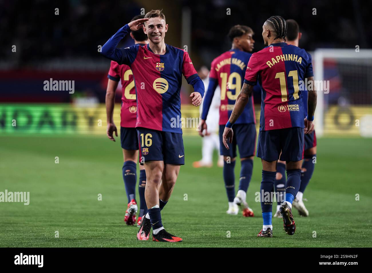 Fermin Lopez of FC Barcelona celebrates a goal during the Spanish ...