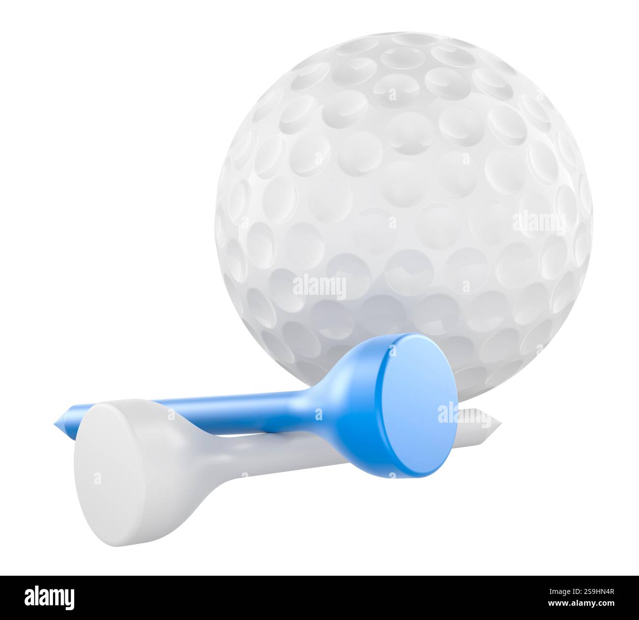 Golf ball and golf tees, 3D rendering isolated on white background ...