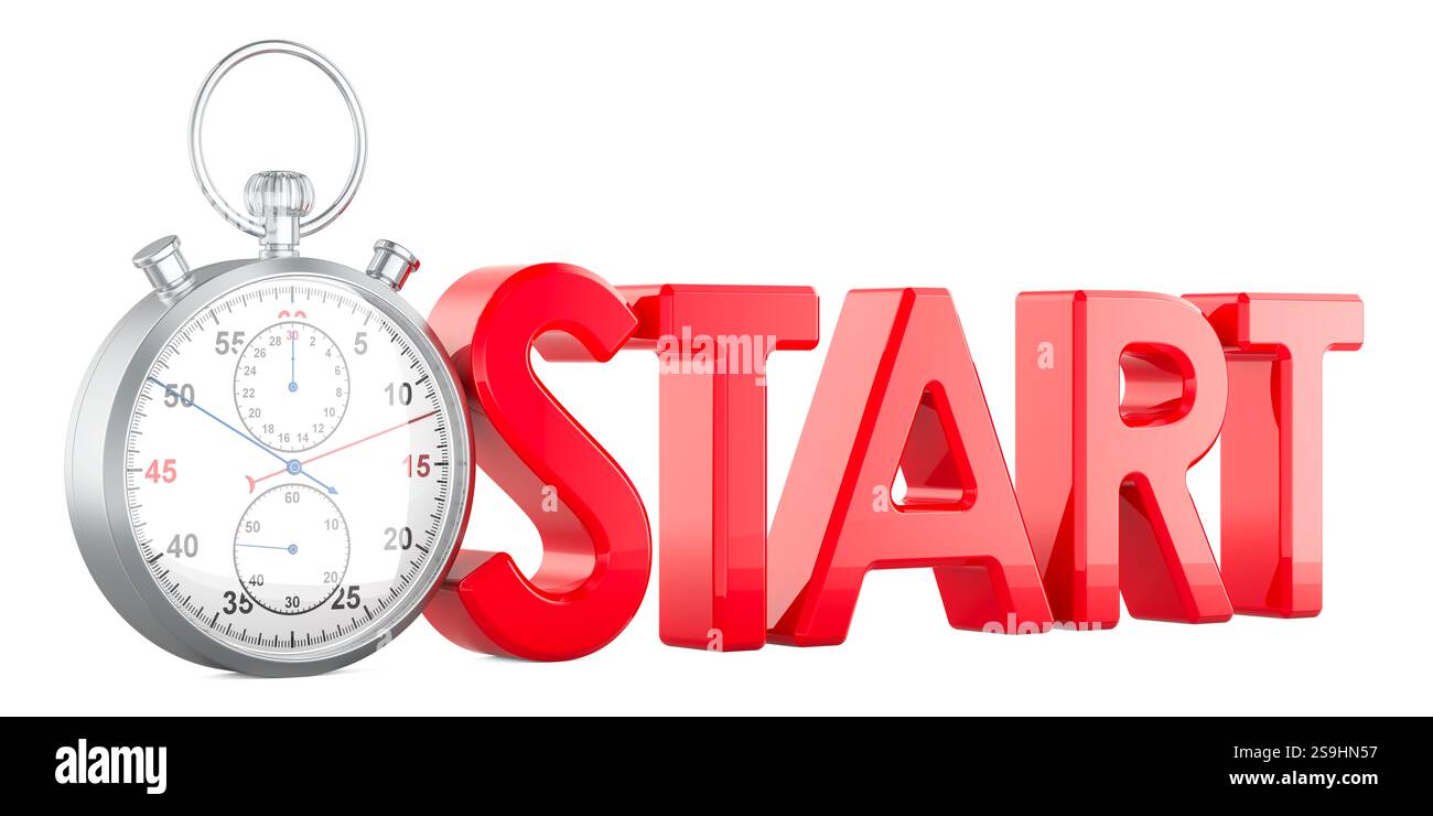 Start word with stopwatch, 3D rendering isolated on white background ...