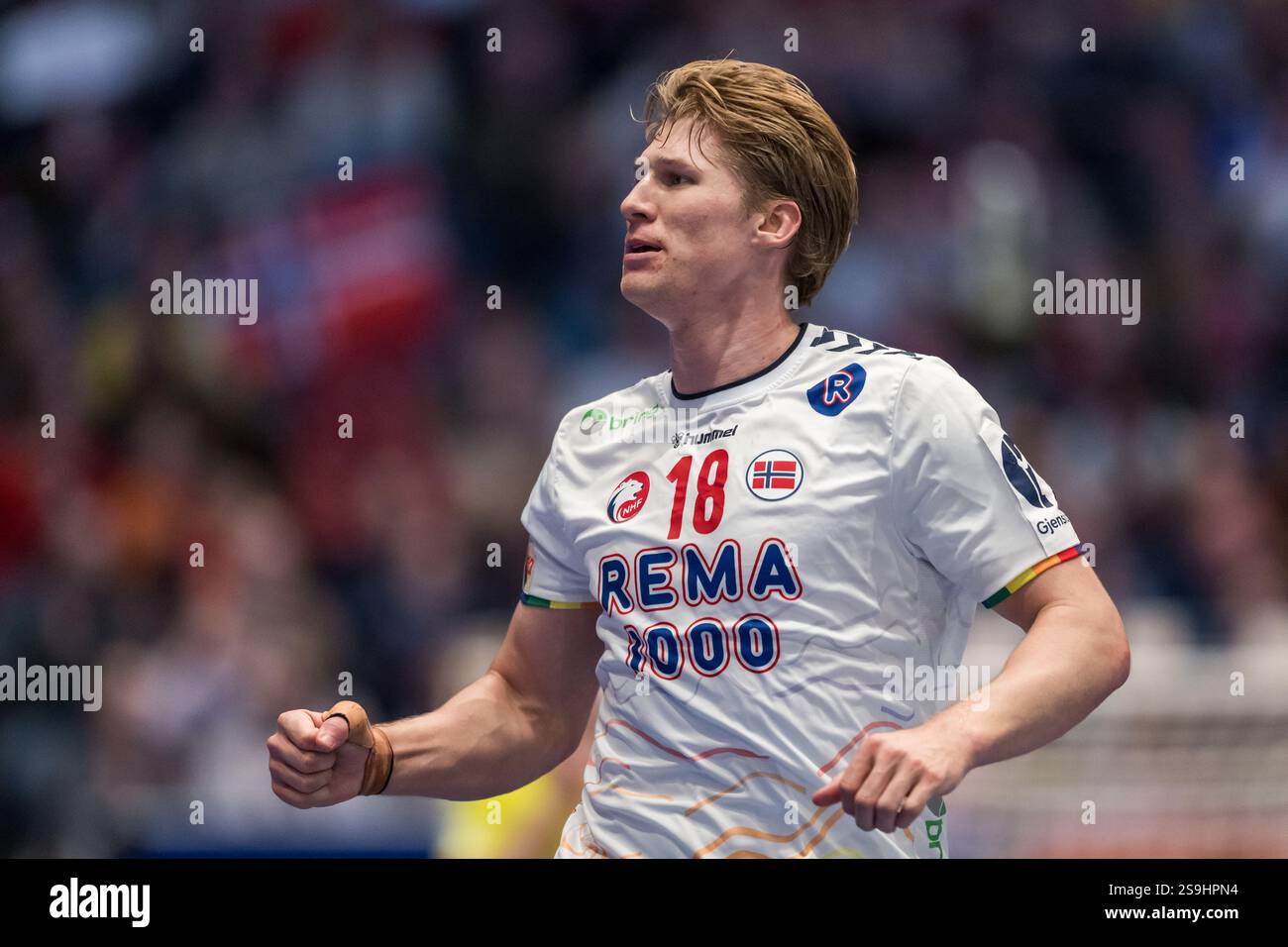 250126 William Otto Aar of Norway celebrates during the 2025 IHF World ...