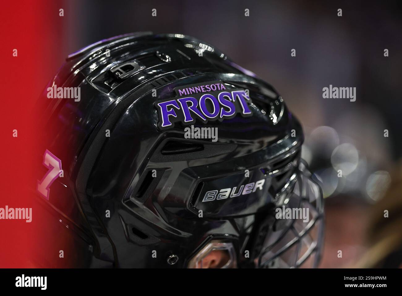 January 26th, 2025: The Minnesota Frost logo on the helmet of Minnesota ...