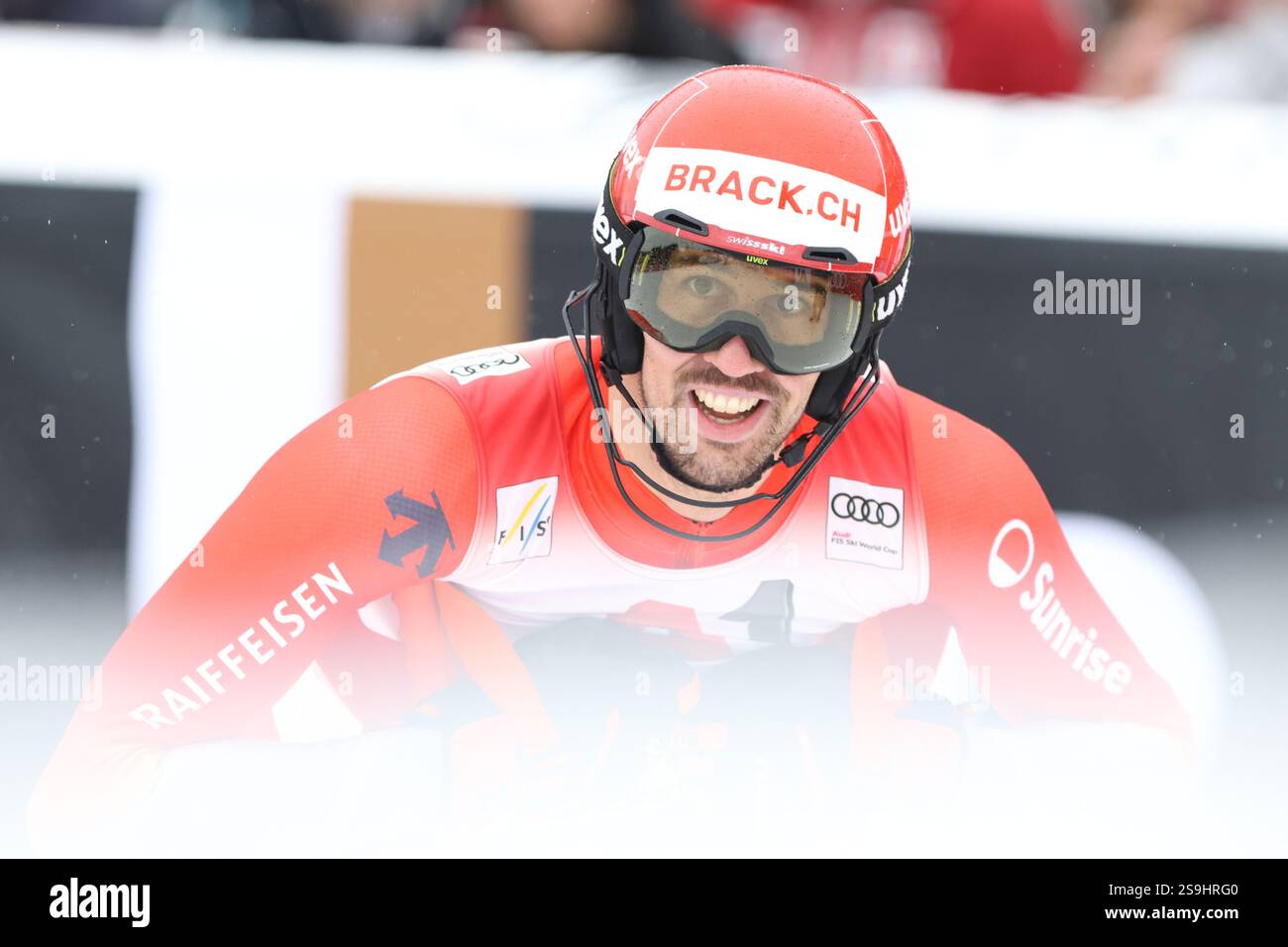 KITZBUEHEL, AUSTRIA - JANUARY 26: Ramon Zenhaeusern of Switzerland ...