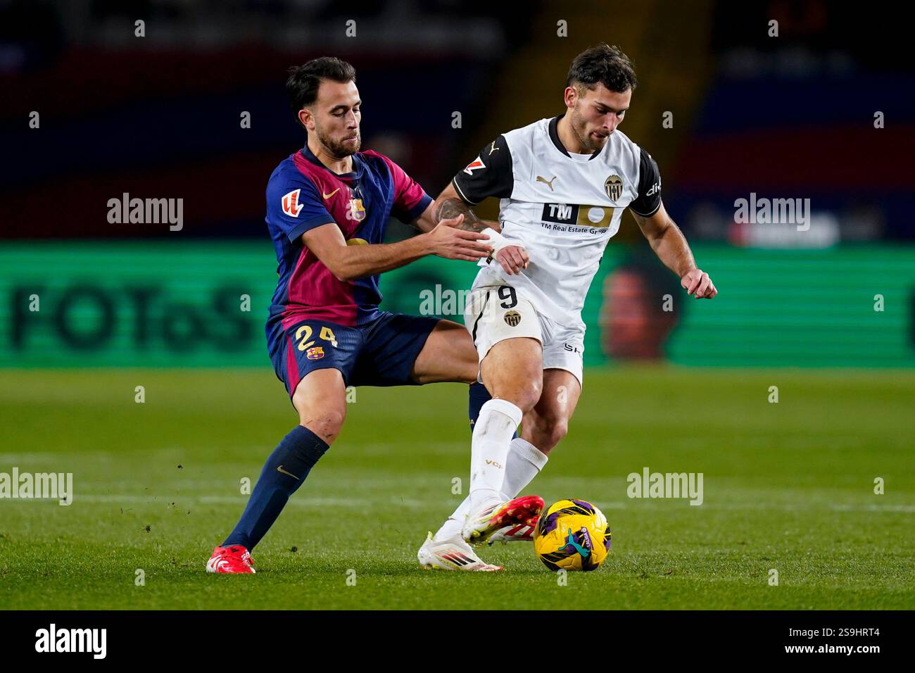 Eric Garcia of FC Barcelona and Hugo Duro of Valencia CF during the La ...