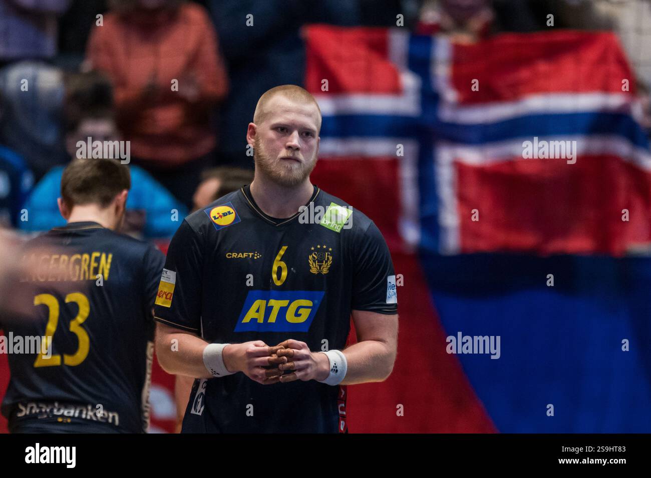 250126 Felix Möller of Sweden looks dejected after the 2025 IHF World ...
