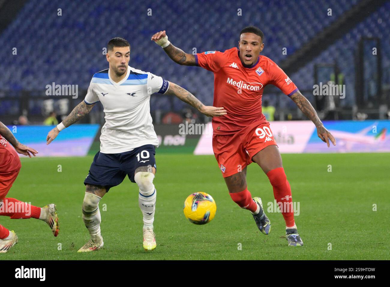 Lazio’s Mattia Zaccagni and Fiorentina’s Michael Folorunsho during the ...