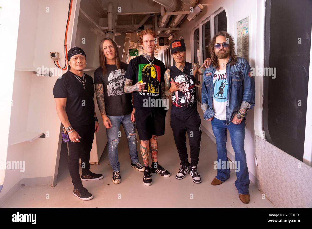 Francis Ruiz, left, Billy Rowe, Josh Todd, Stevie D, and Kelly LeMieux ...