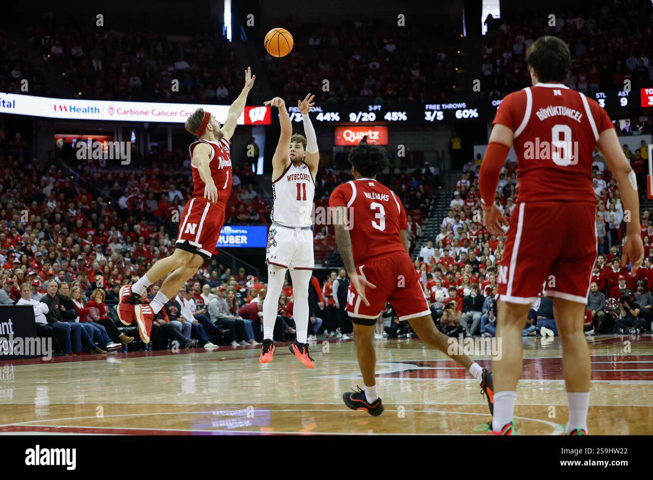 January 26, 2025: Wisconsin Badgers guard Max Klesmit (11) takes a ...