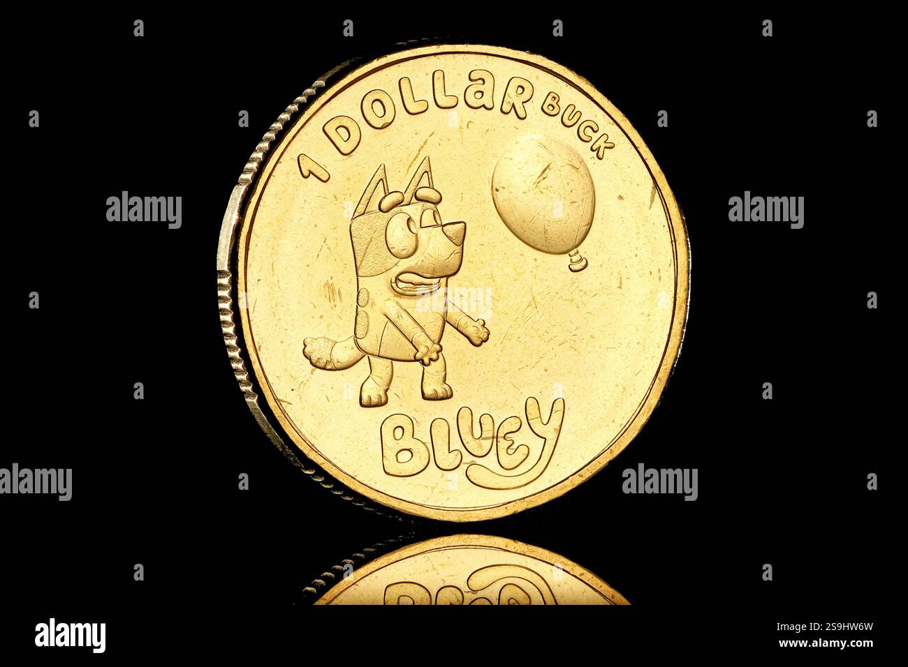 Bluey cartoon character on a commemorative 1 Dollar Buck coin issued by ...