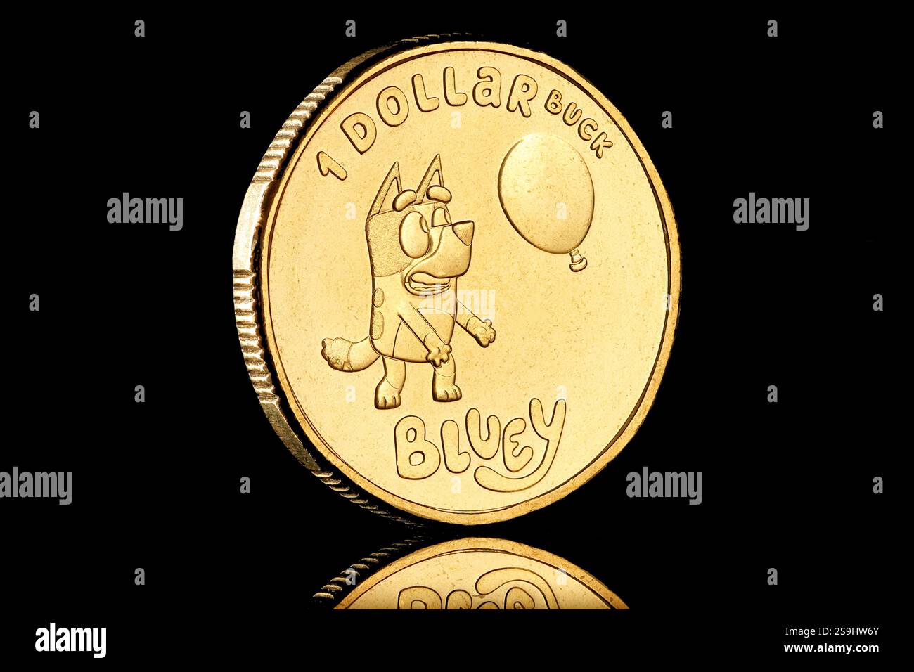 Bluey cartoon character on a commemorative 1 Dollar Buck coin issued by ...