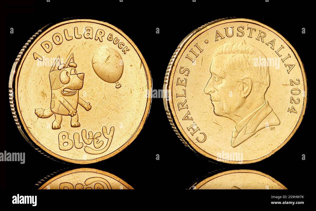 Bluey cartoon character on a commemorative 1 dollar buck coin issued by ...