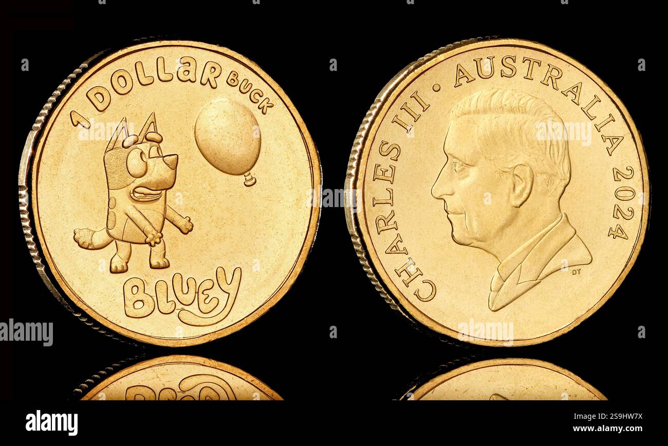 Bluey cartoon character on a commemorative 1 dollar buck coin issued by ... Bluey cartoon character on a commemorative 1 dollar buck coin issued by ...