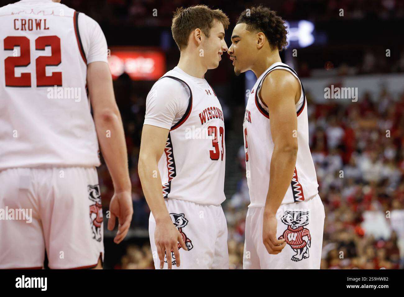 January 26, 2025: Wisconsin Badgers guard John Tonje (9) talks with ...