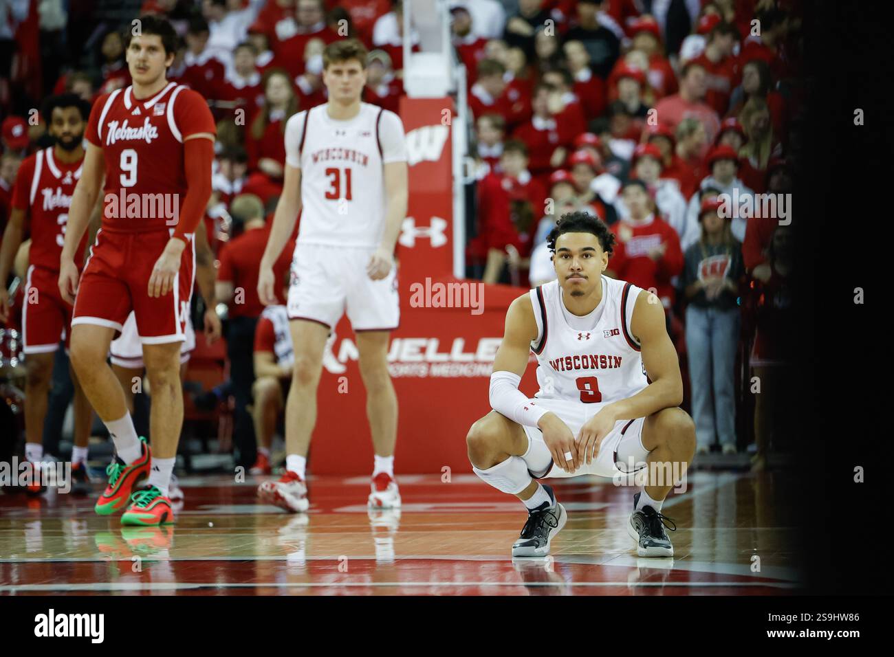 January 26, 2025: Wisconsin Badgers guard John Tonje (9) waits during ...