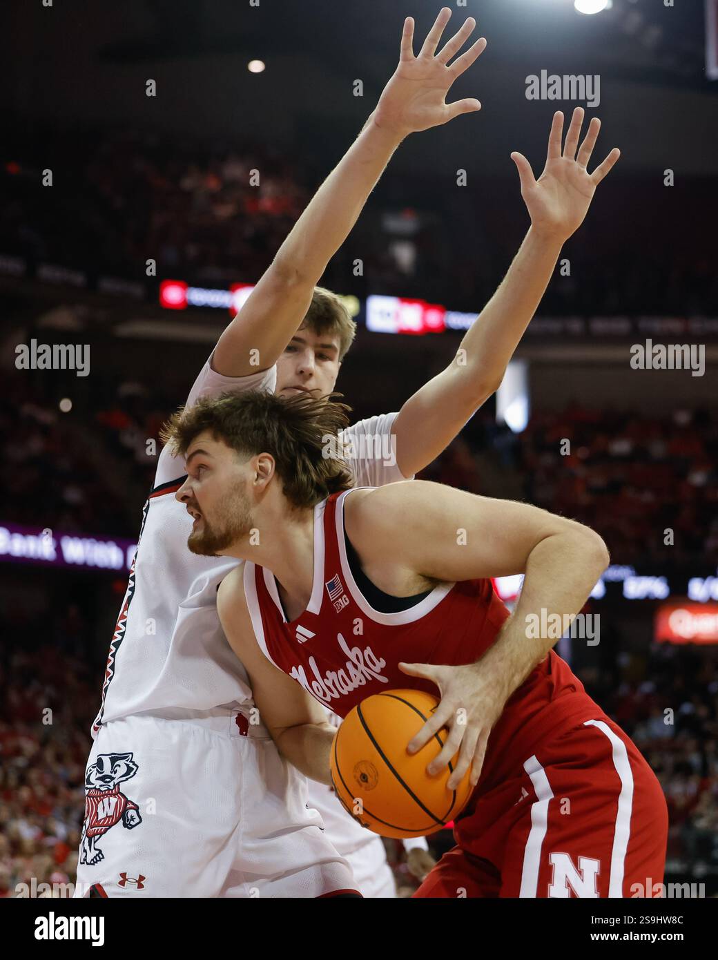 January 26, 2025: Nebraska Cornhuskers forward Andrew Morgan (23) tries ...