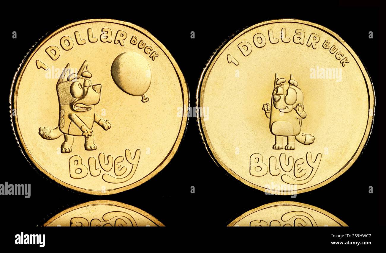 Bluey & Bingo characters portrayed on a commemorative 1 Dollar Buck ...