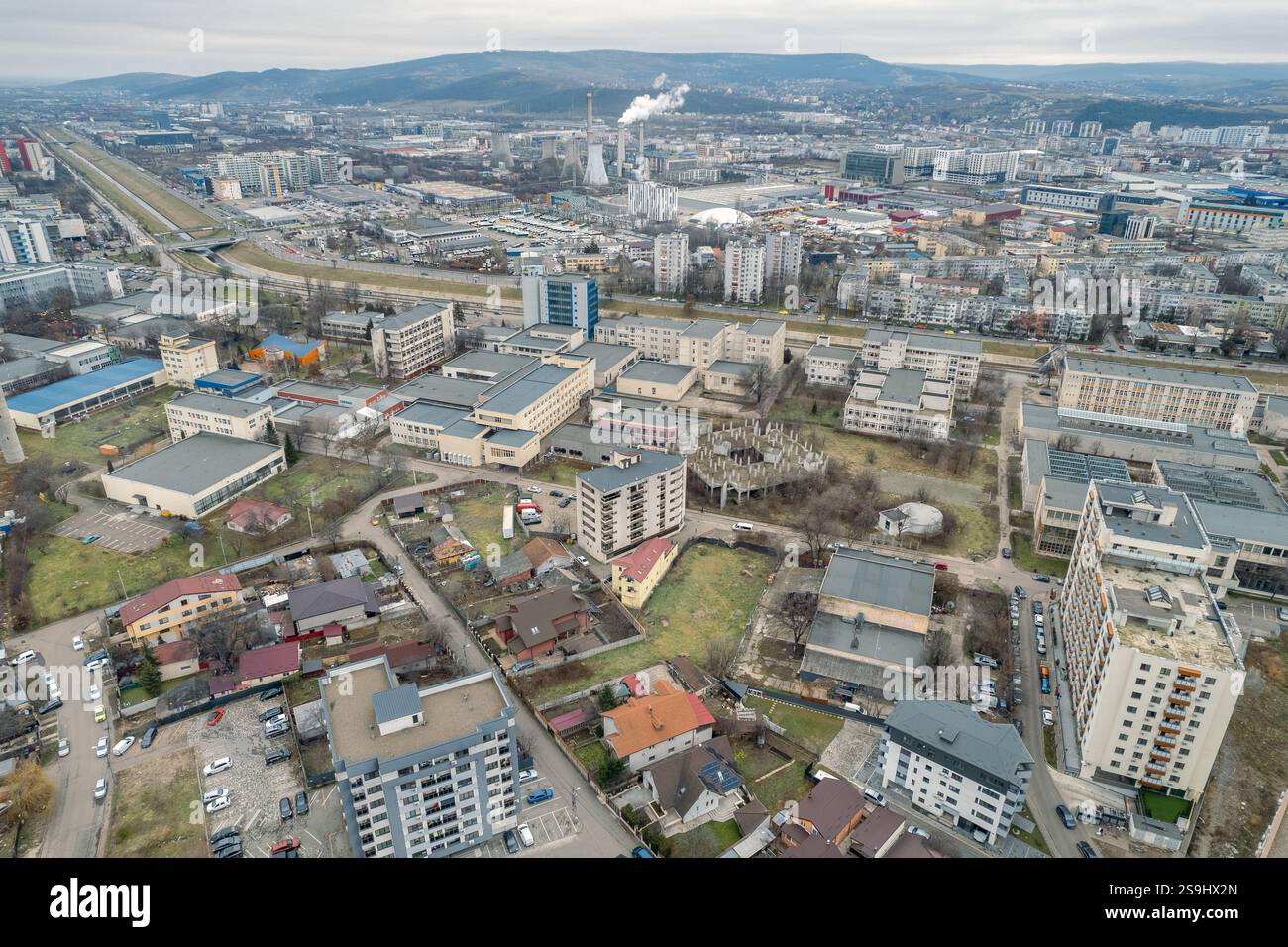 Aerial drone view over Iasi urban cityscape with Bahlui River and ...