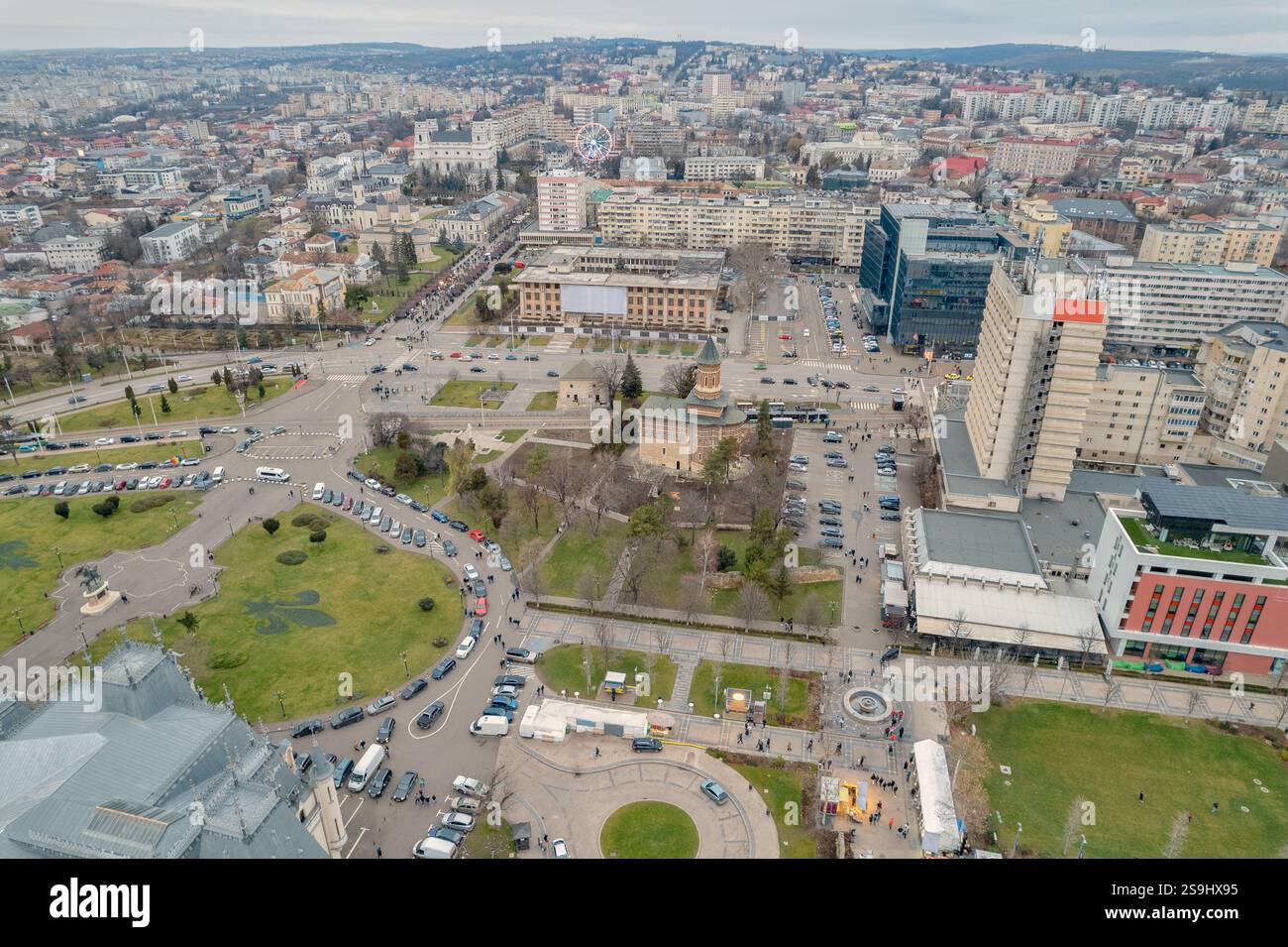 Drone view over Iasi, Romania urban cityscape with Palace of Culture ...