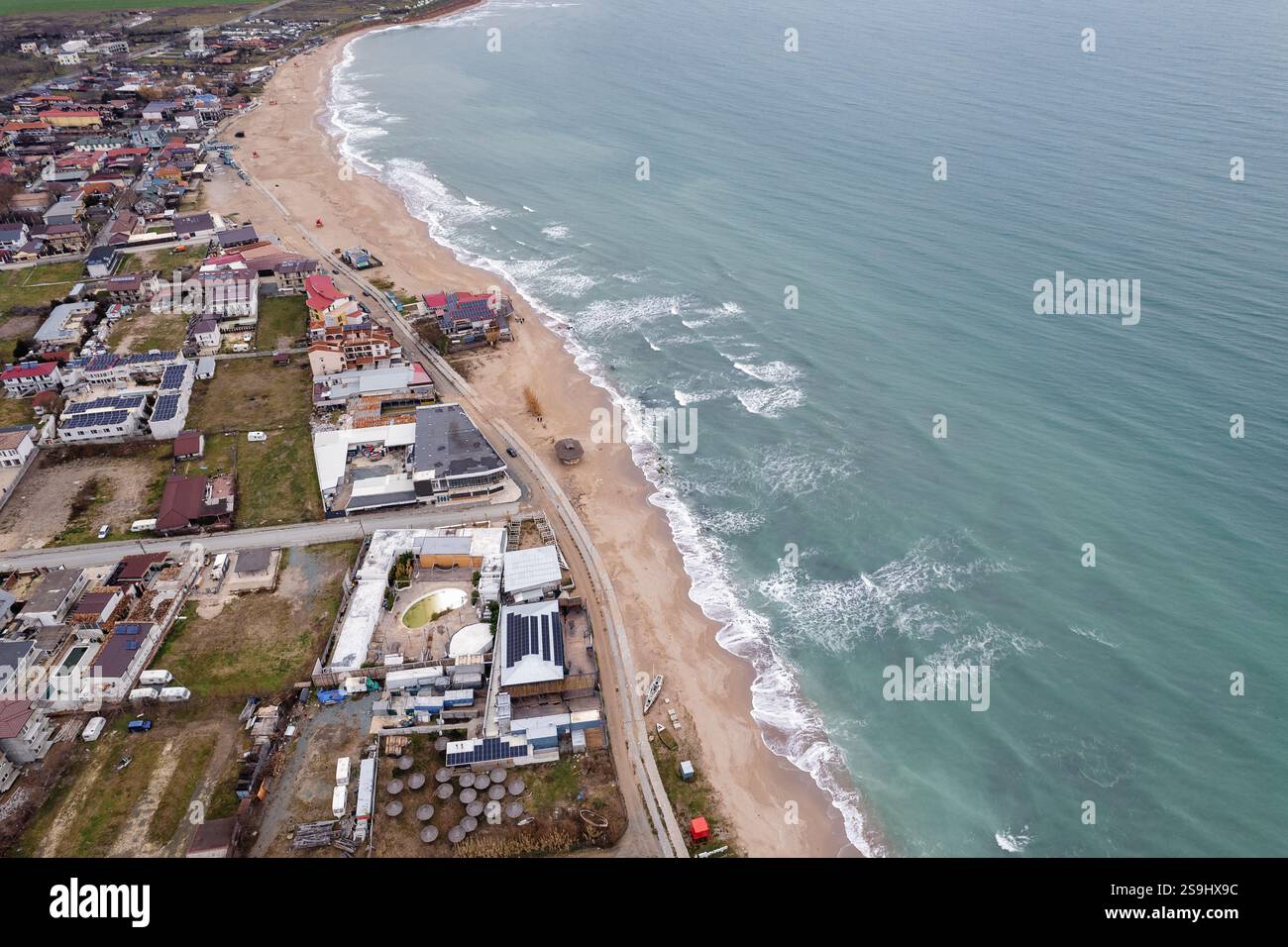Aerial drone view over Vama Veche or Old Customs resort village on the ...