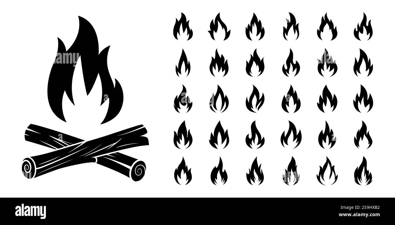 Campfire with Logs, Vector Cartoon Illustration. Design Template for ...