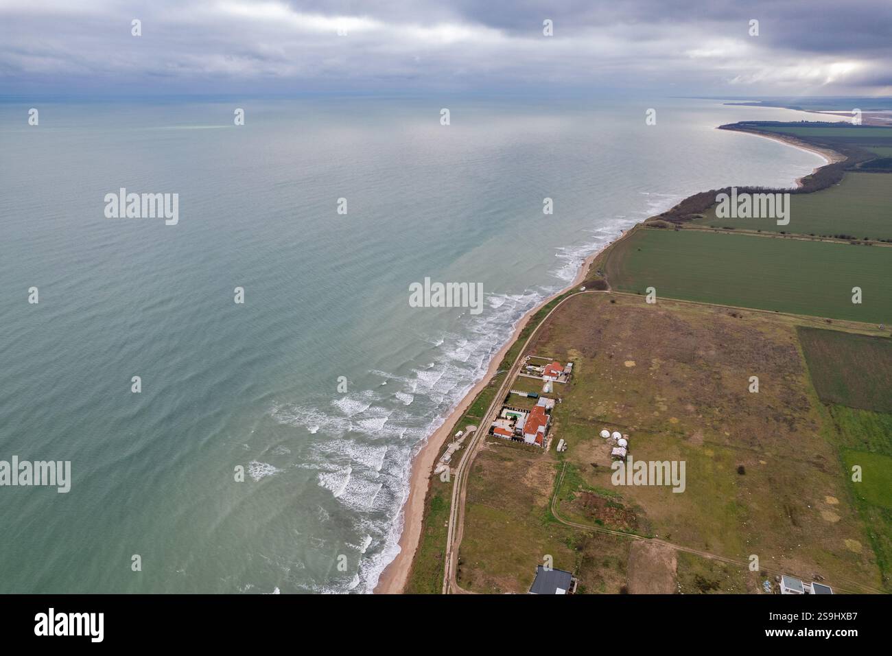 Aerial drone view over Vama Veche or Old Customs resort village on the ...