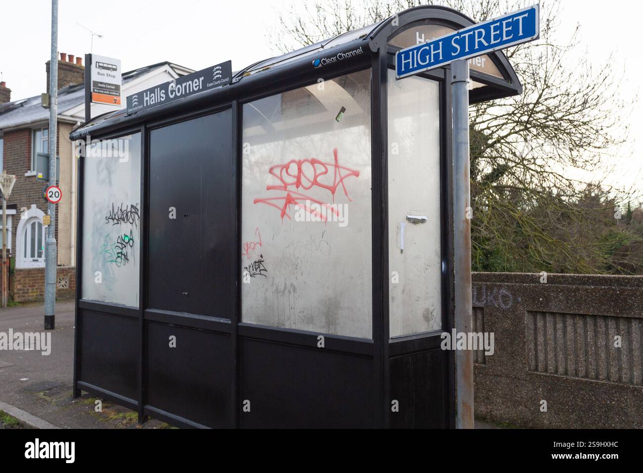 Graffiti-covered bus stop Stock Photo - Alamy