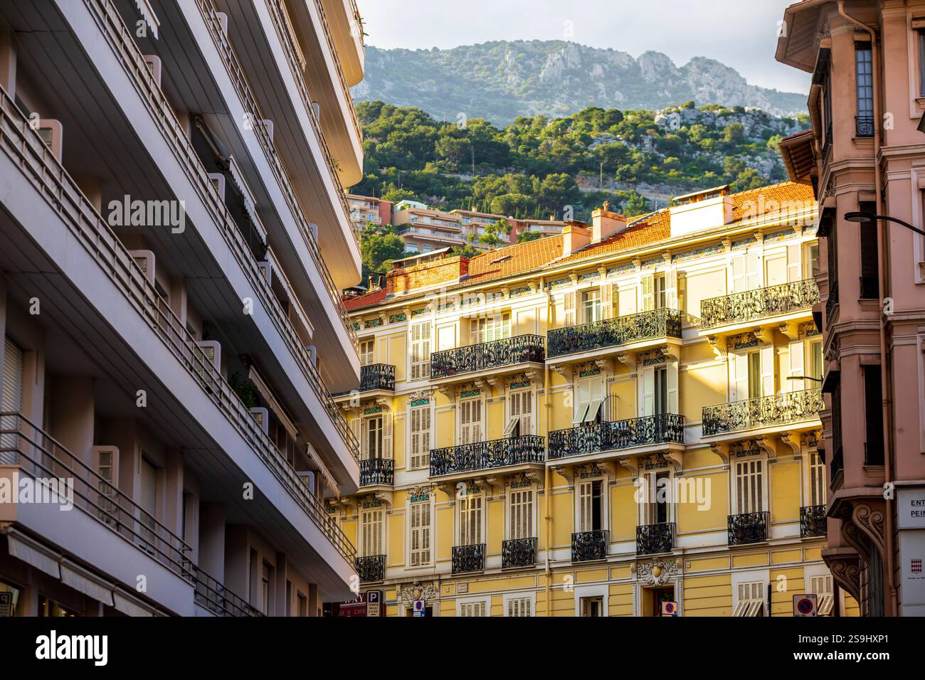 House facades of luxury apartment buildings in Monte Carlo, Monaco ...