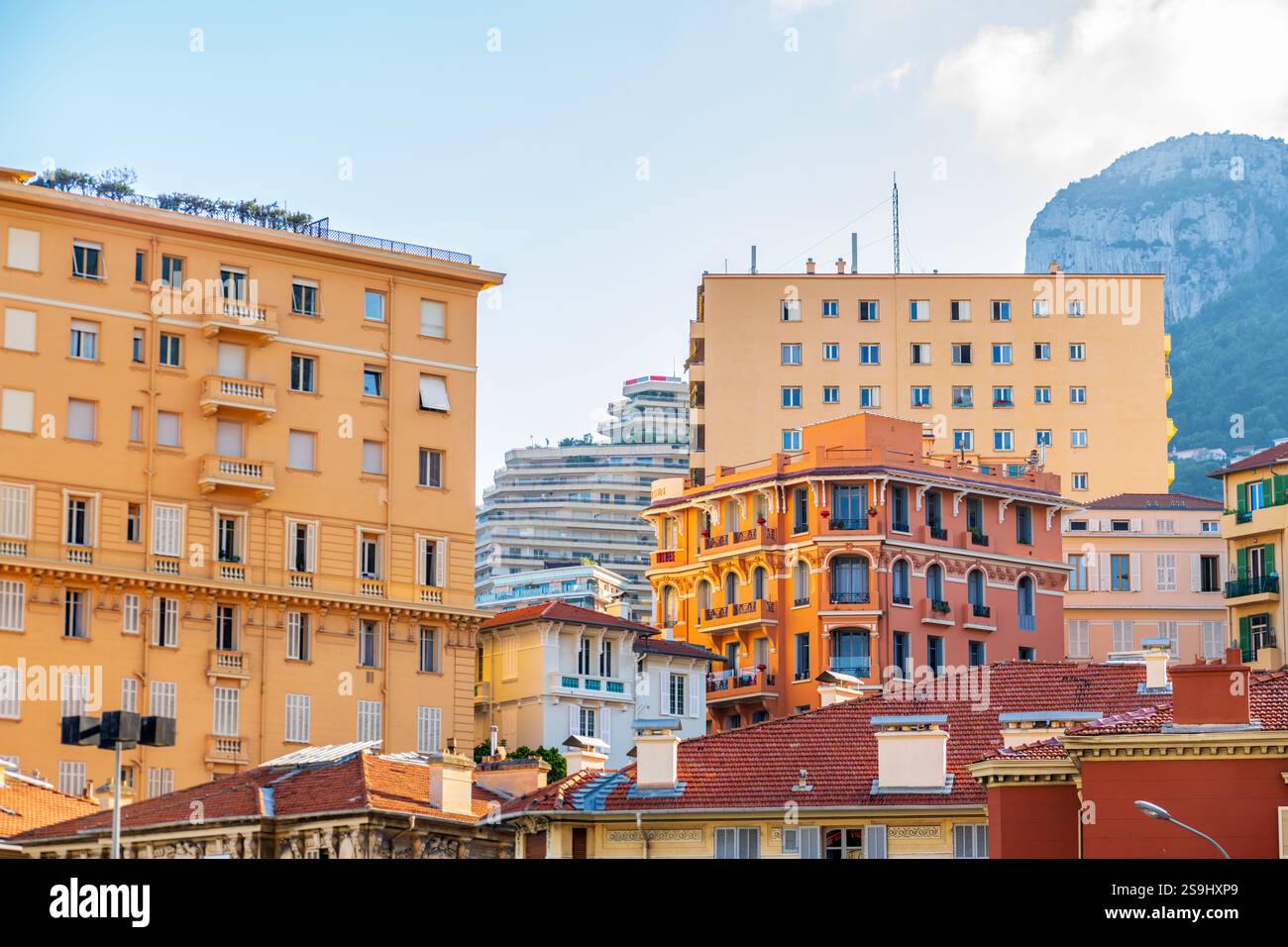 House facades of luxury apartment buildings in Monte Carlo, Monaco ...