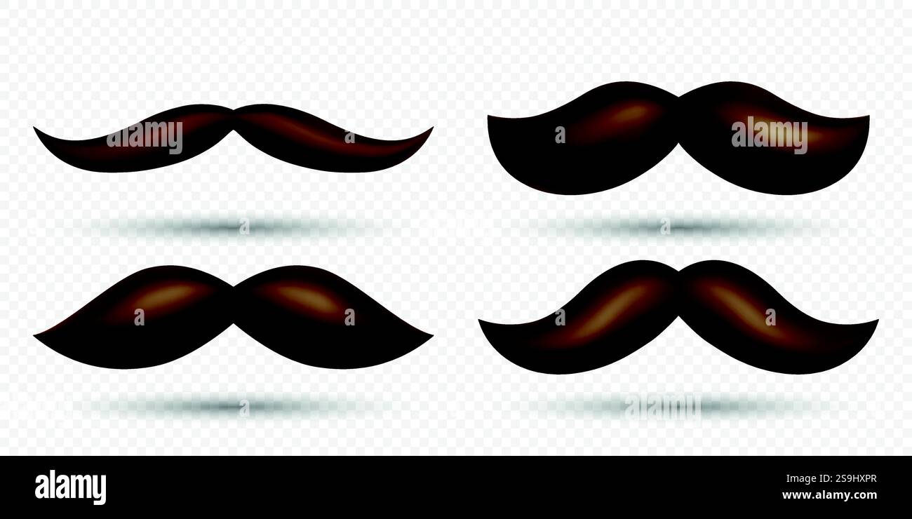 3D Vector Brown Mustache Set. Realistic Volumetric Mustaches, Isolated ...