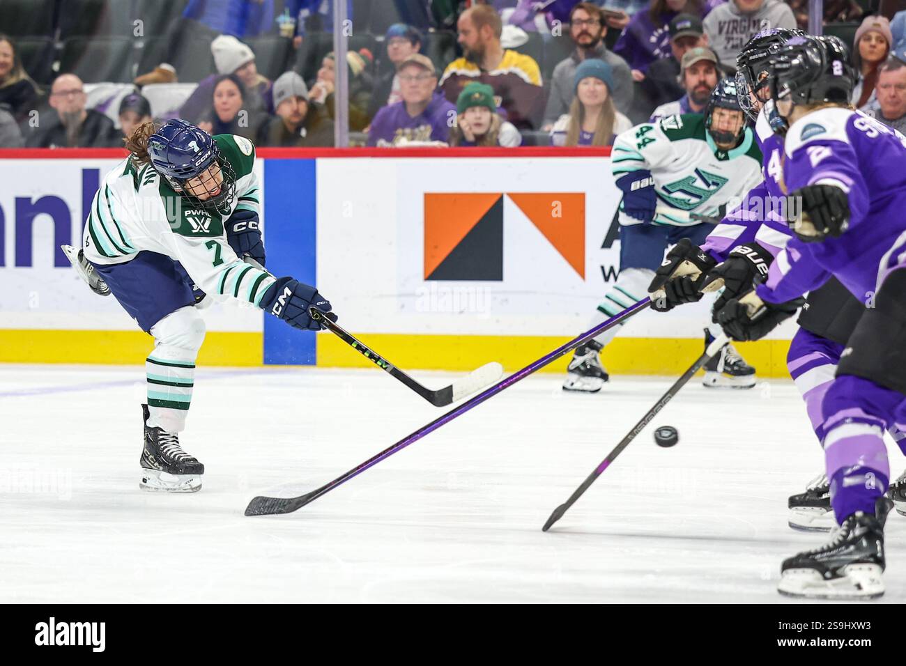 January 26th, 2025: Boston Fleet defender Sidney Morin (7) takes a shot ...