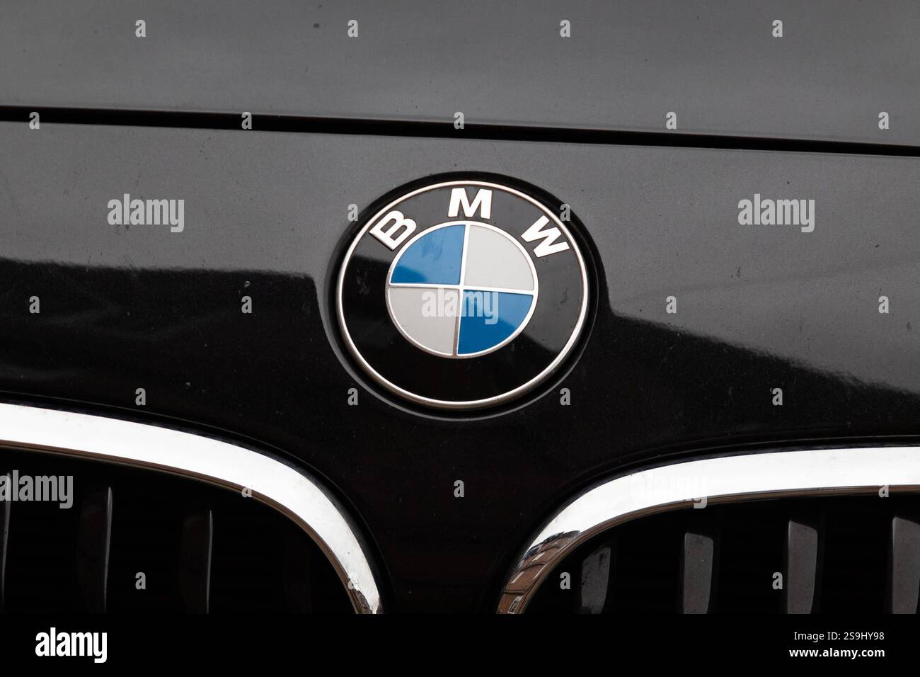 The logo of BMW Bayerische Motoren Werke is seen on a car in Copenhagen ...