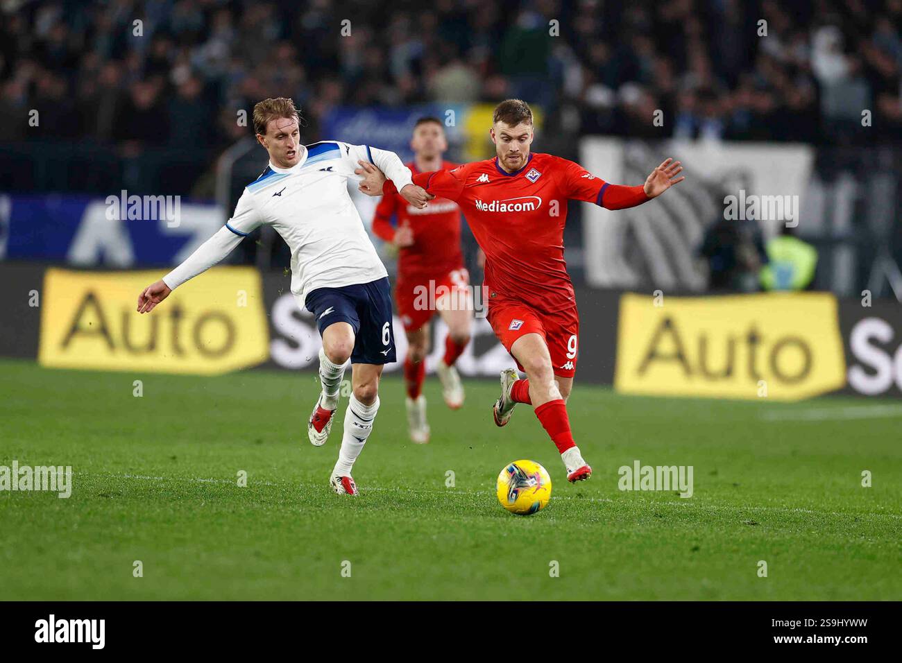 January 26, 2025, Rome, Lazio, Italy: Lazio's Nicolo Rovella and Fiorentina's Lucas Beltran ...