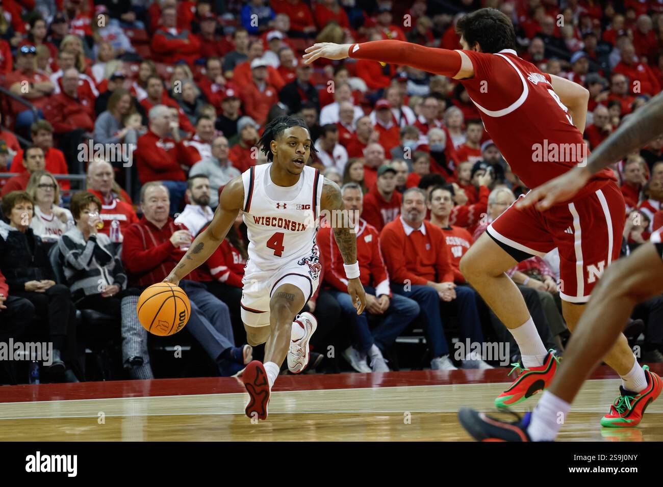 January 26, 2025: Wisconsin Badgers guard Kamari McGee (4) during the ...