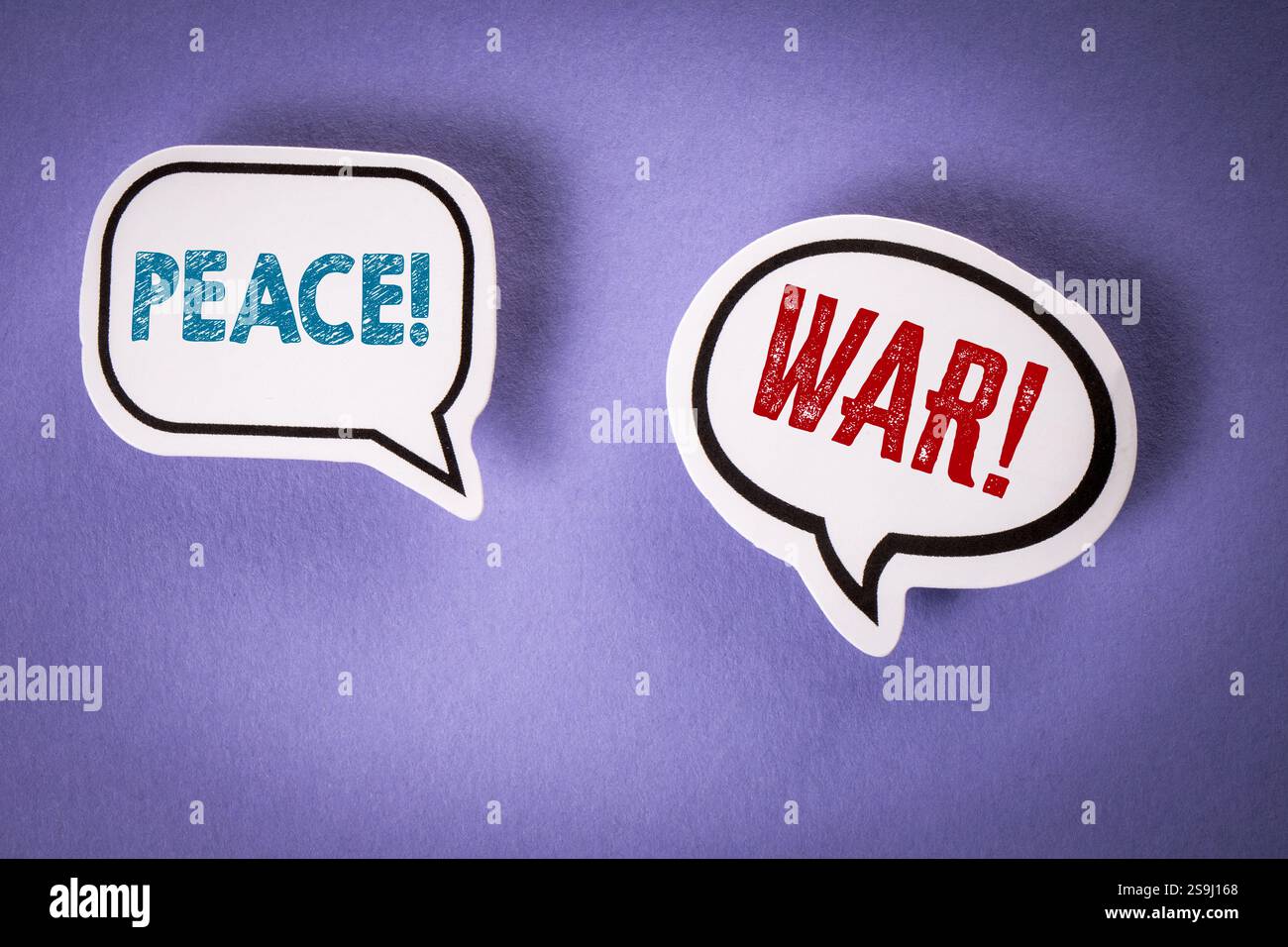 Peace versus War. Two speech bubbles on a violet background Stock Photo ...