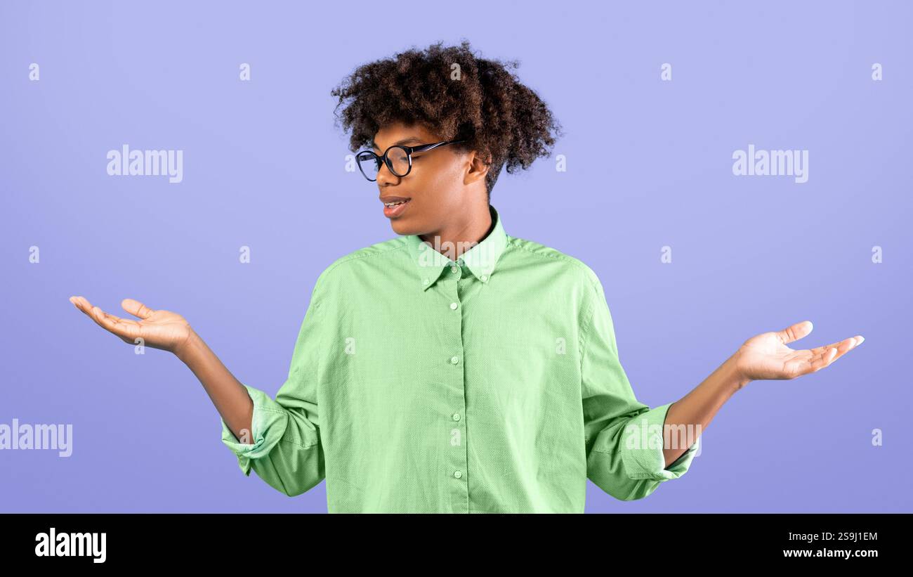 Make best decision. African american guy making scales with his empty ...