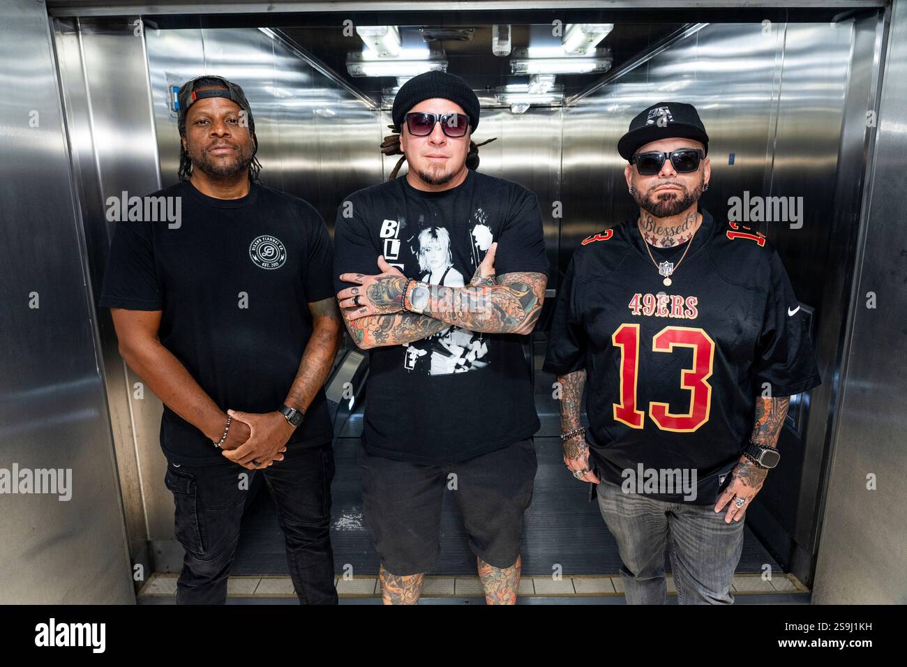 Traa Daniels, left, Sonny Sandoval, and Marcos Curiel of P.O.D. pose on ...