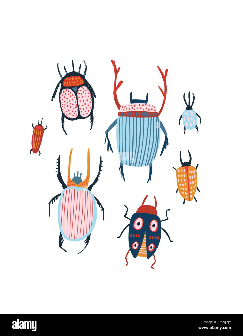 Collection of colorful and stylish bug illustrations on a white ...