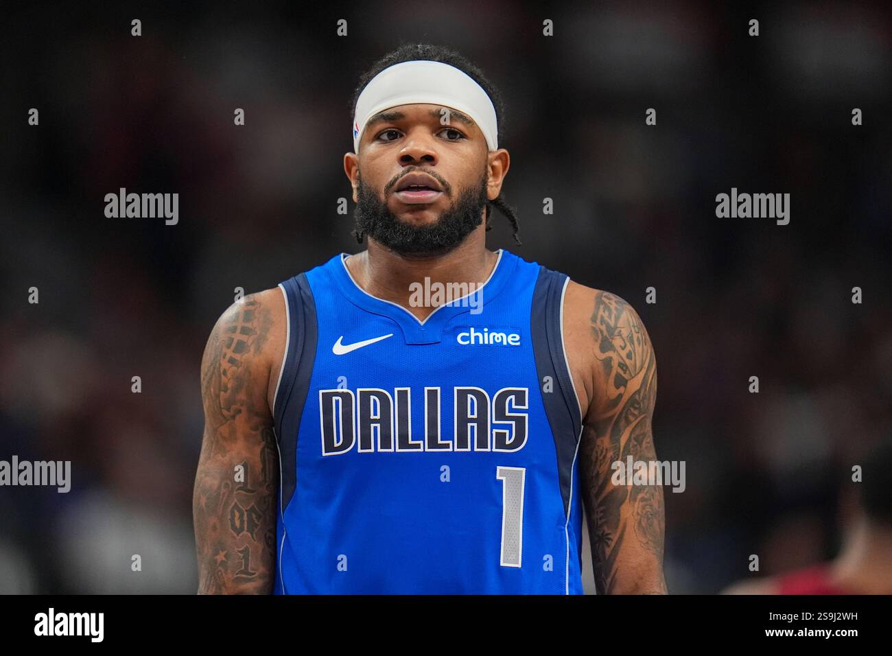 Dallas Mavericks guard Jaden Hardy looks on against the Cleveland ...