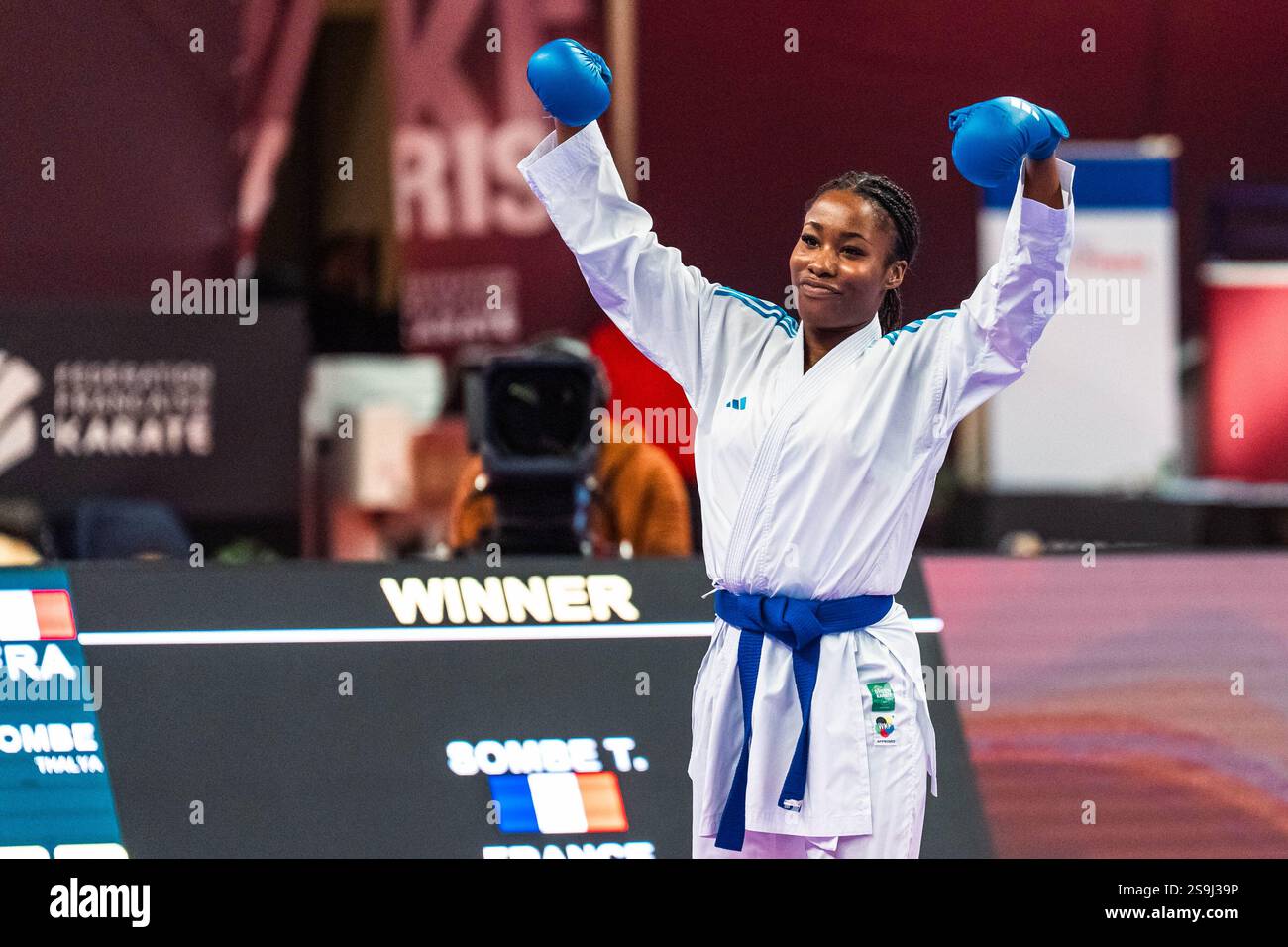 Thalya Sombe (FRA) female kumite -68Kg final during the Paris Open ...