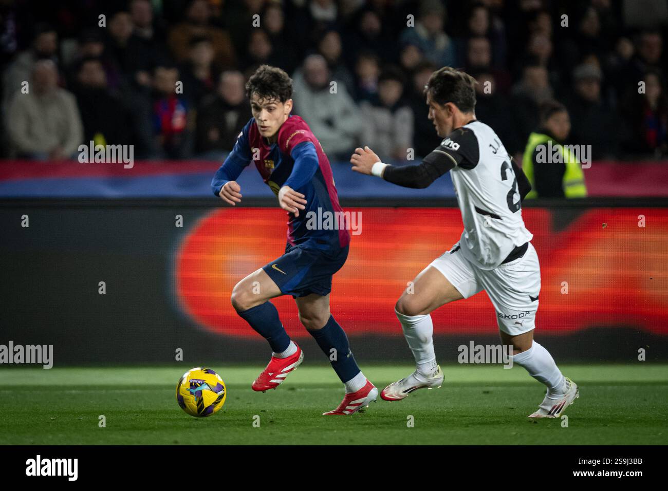Hector Fort (FC Barcelona) controls the ball during a La Liga EA Sports ...