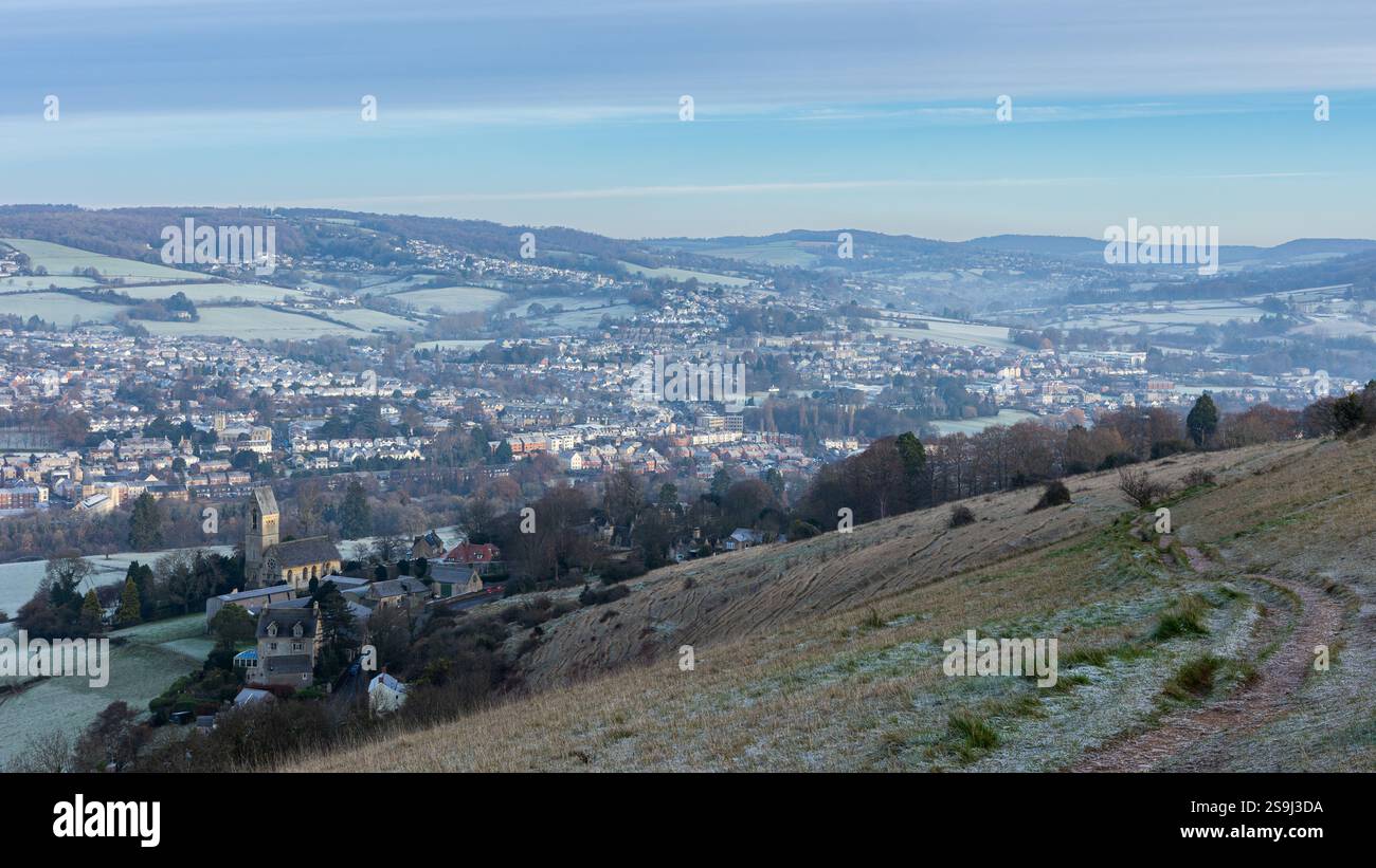 Frosty morning view of Stroud from Selsley Common Stock Photo - Alamy