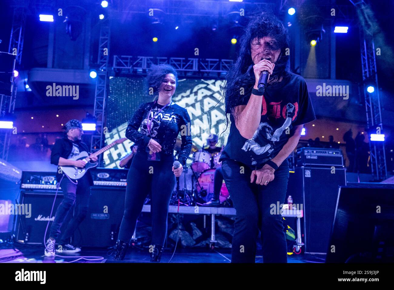 Joey Belladonna, left, and Moriah Formica of The Stowaways perform on ...