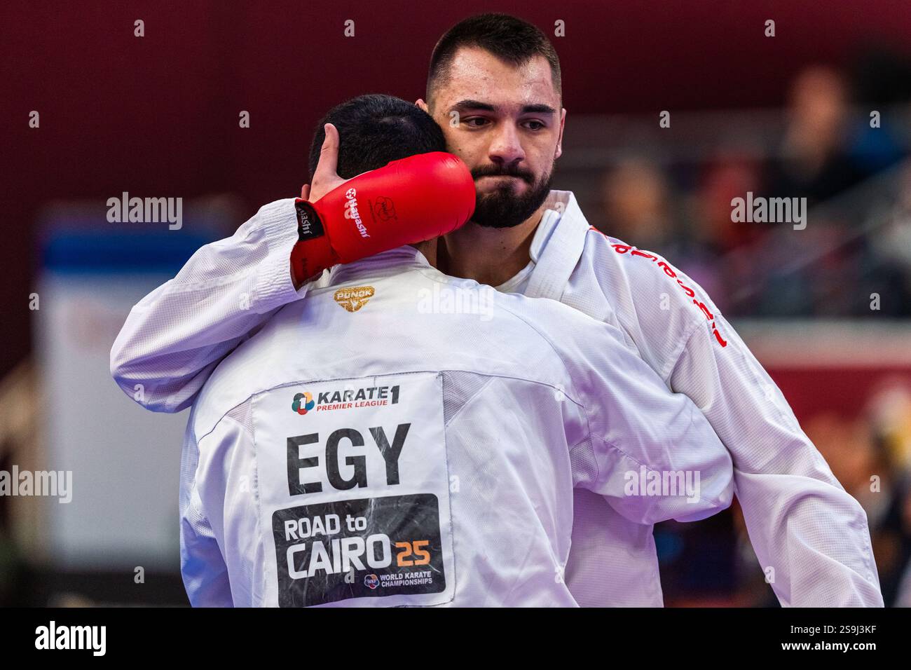 Tarek Mahmoud Taha (EGY) and Anes Bostandzic (BIH) male kumite +84Kg ...