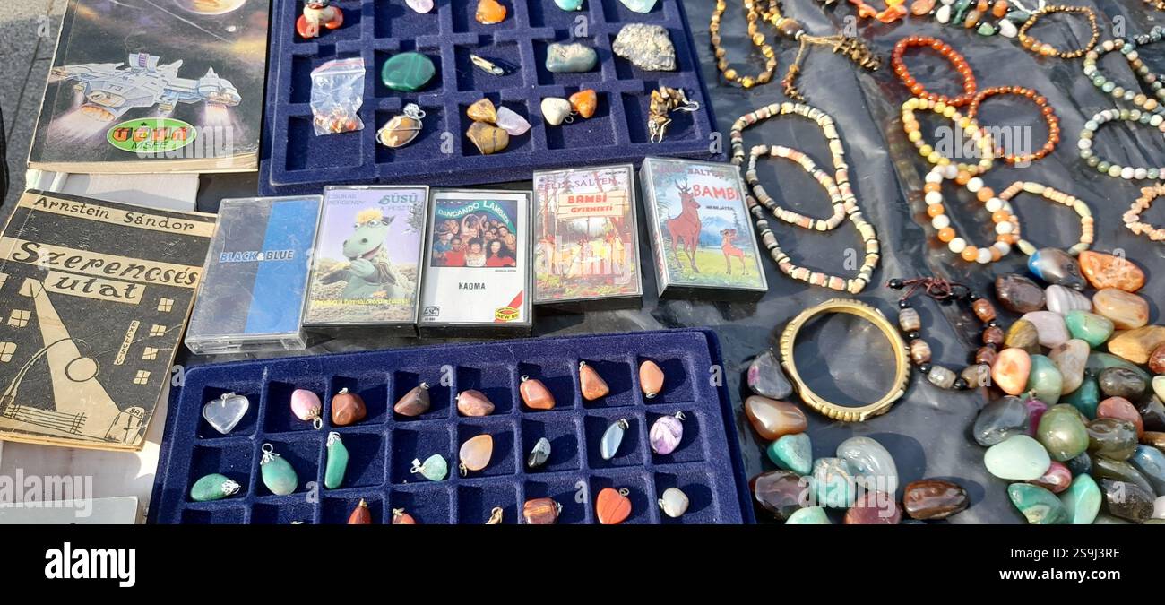 Europe antique market, stall at flea market : colorfull crystal humble ...