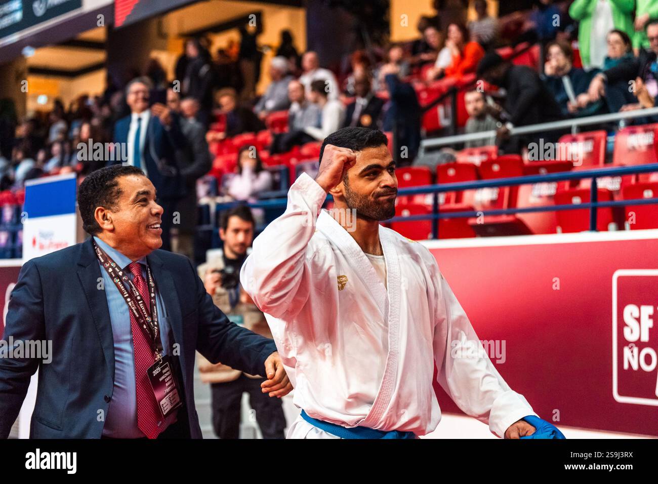 Tarek Mahmoud Taha (EGY) male kumite +84Kg final during the Paris Open ...