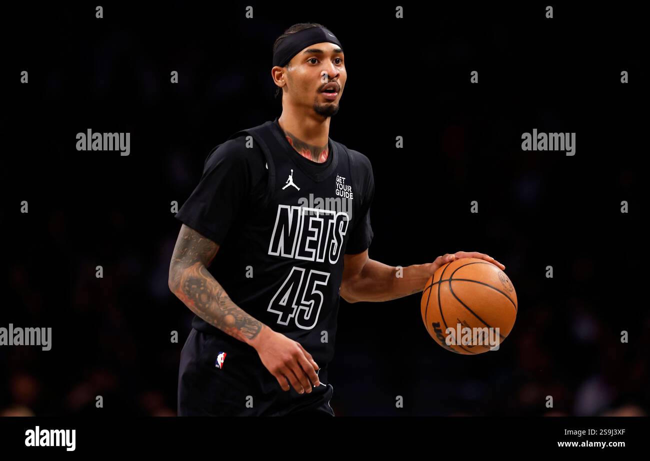 Brooklyn Nets guard Keon Johnson (45) dribbles the ball against the ...