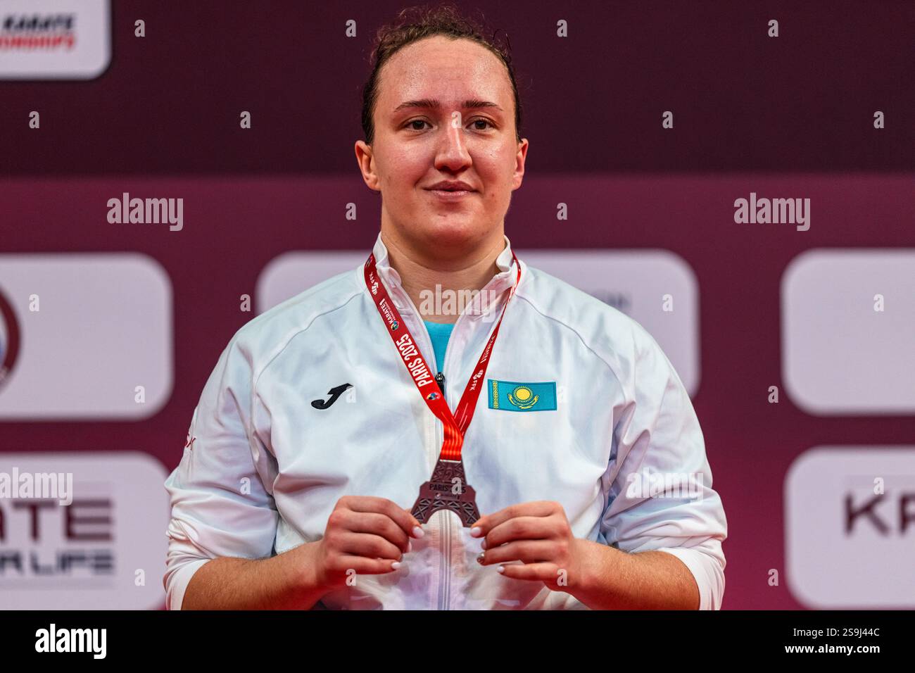 Sofya Berultseva (KAZ) female kumite +68Kg podium during the Paris Open ...