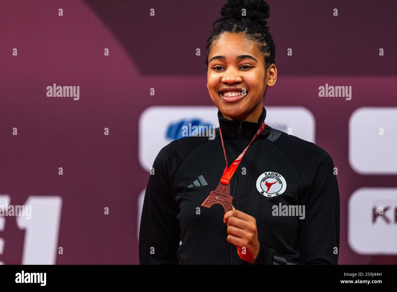 Rochelle Walters (ENG) female kumite +68Kg podium during the Paris Open ...