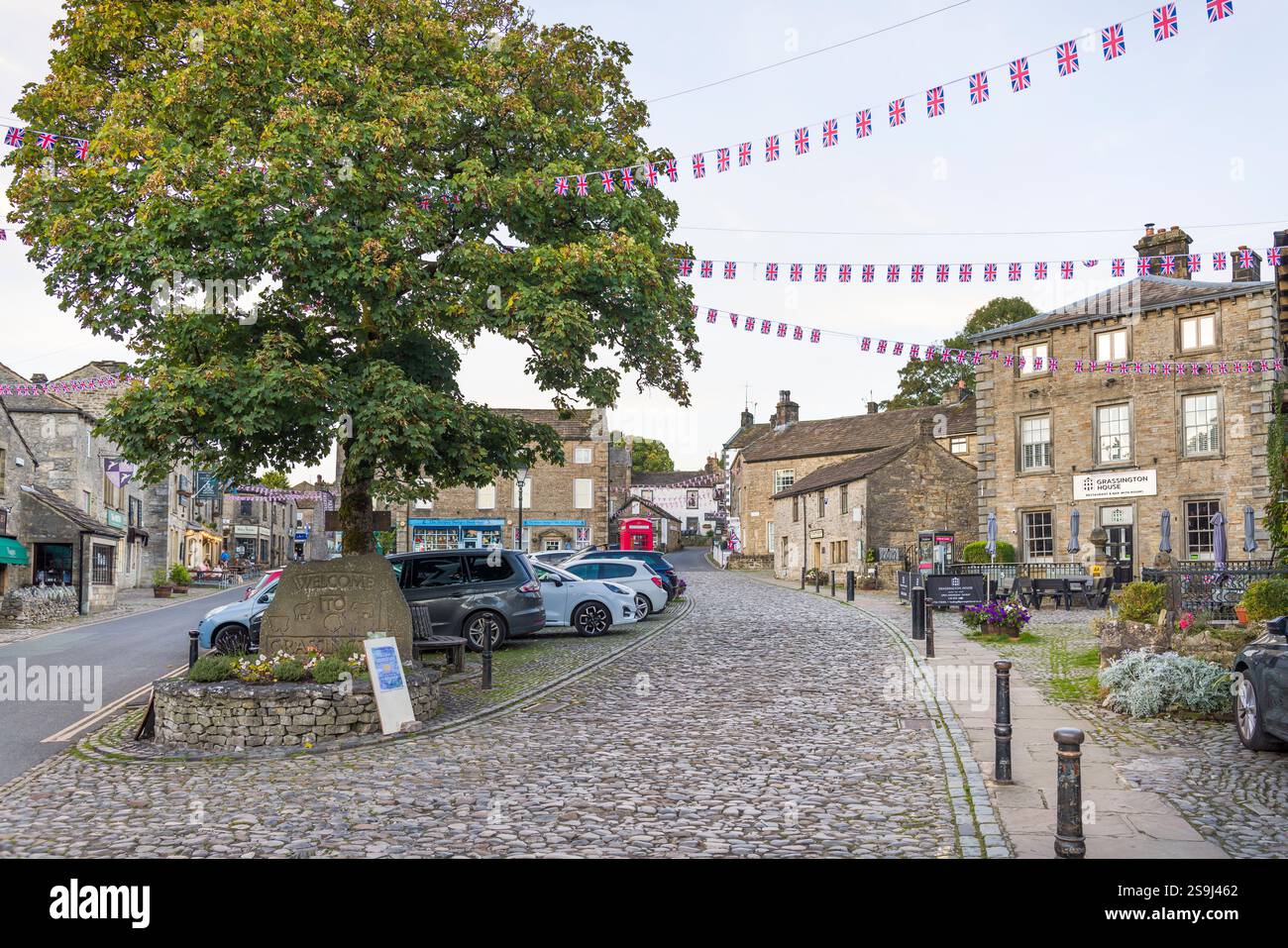 Grassington, UK - September 16, 2024. Market square on Main Street ...