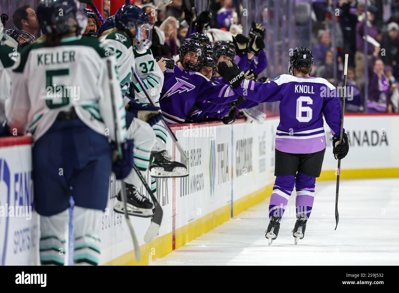 January 26th, 2025: Minnesota Frost forward Katy Knoll (6) celebrates a ...