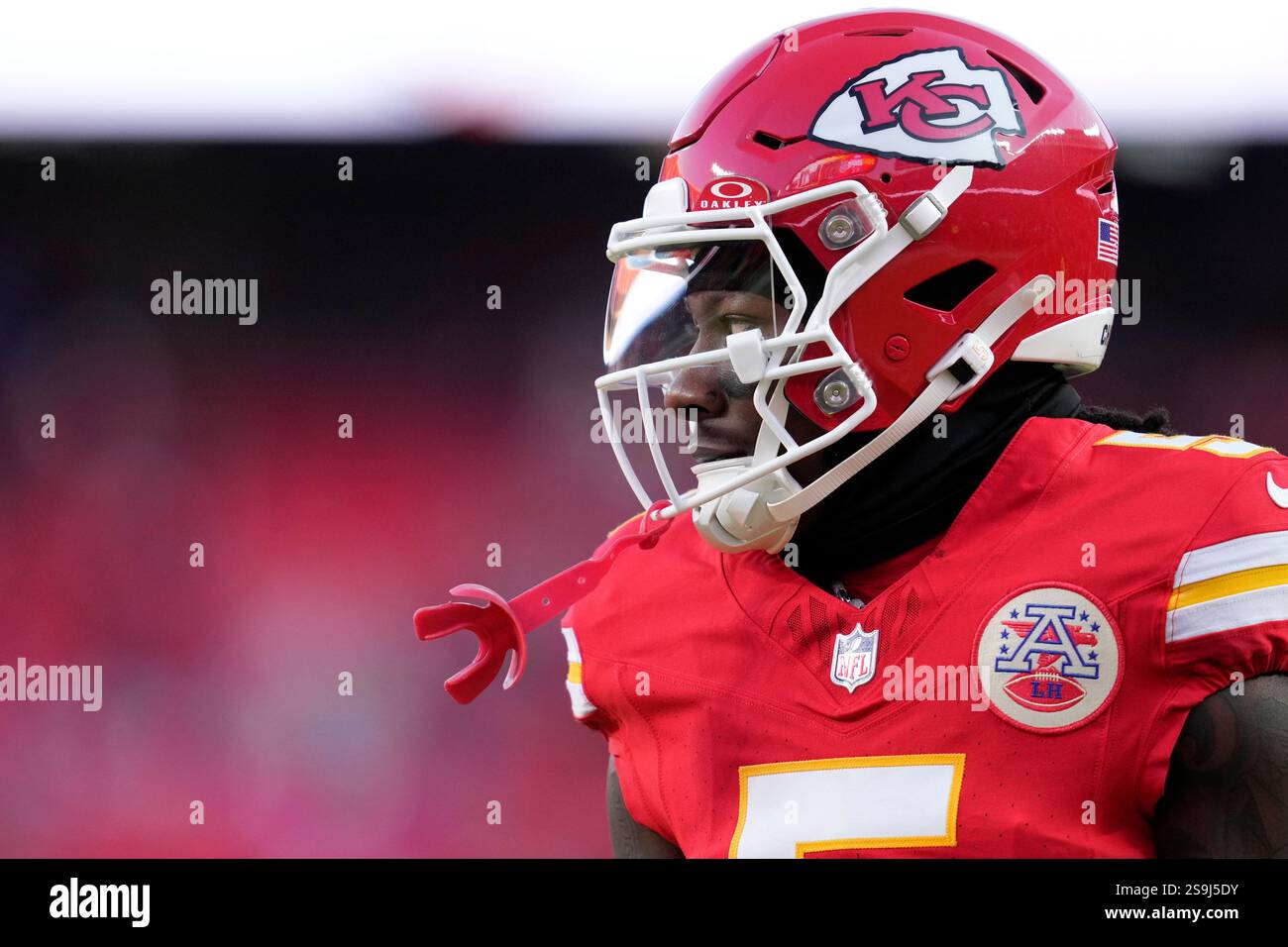 Kansas City Chiefs wide receiver Hollywood Brown (5) warms up before the AFC Championship NFL ...